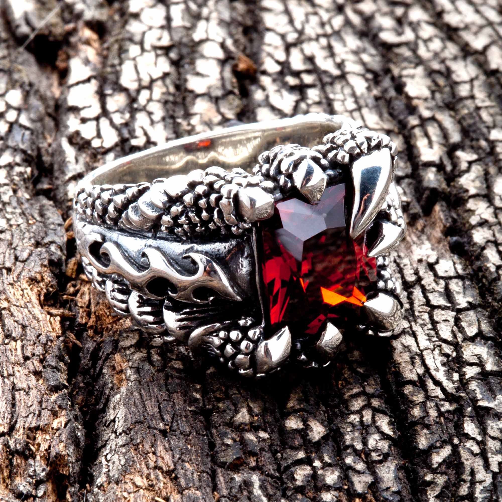 Silver Claw Rings Garnet Mens Rings Sterling Silver | Etsy