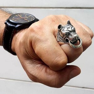Pitbull Ring, Dog Ring, Dog Head Ring, Animal Ring, Silver Men's Ring ...