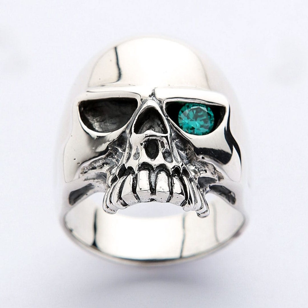 Rock and Roll Ring, Silver Skull Ring, Blue Topaz Men's Ring, Silver ...