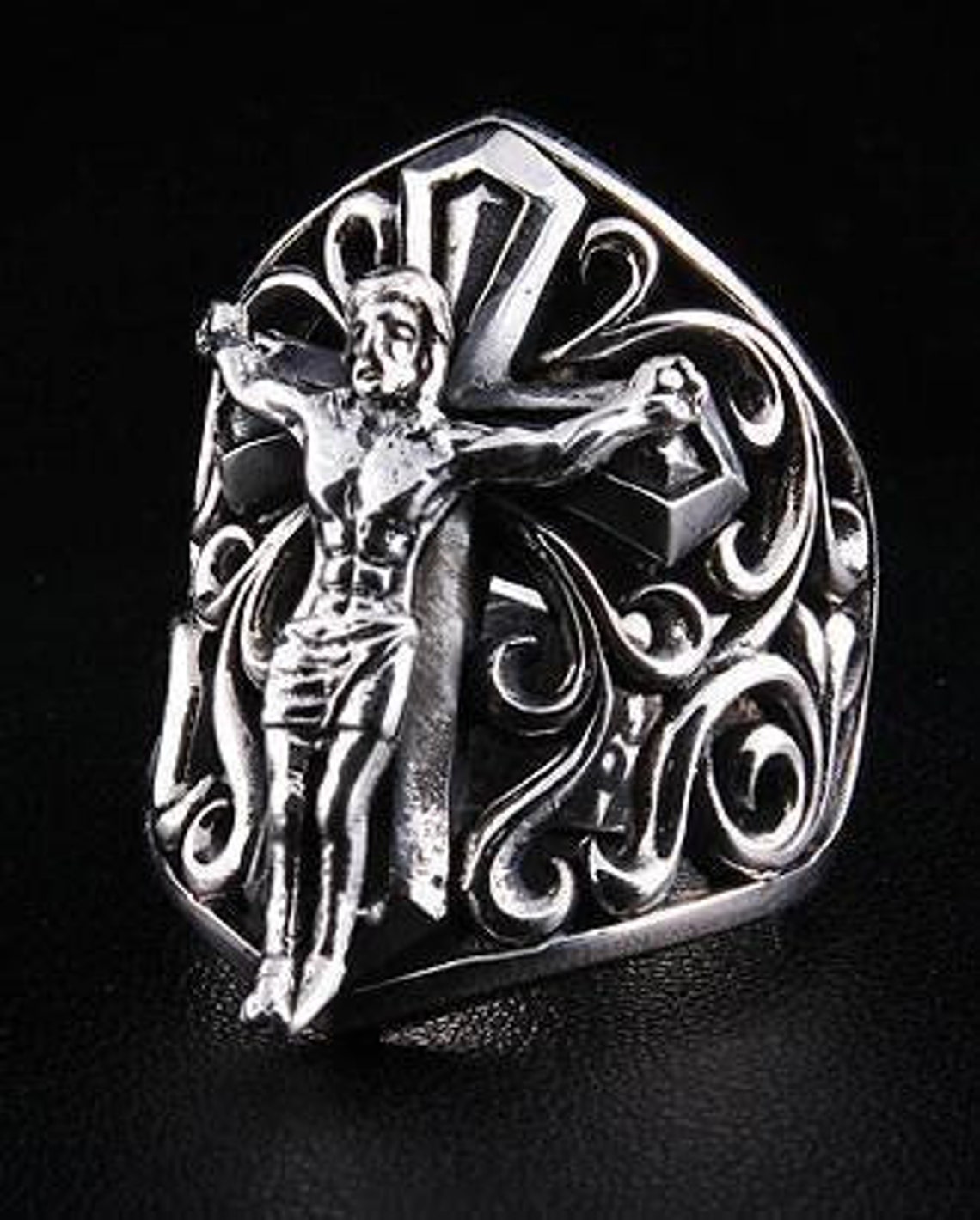 Silver Jesus Ring Cross Ring Crucifix Ring Cross Men's | Etsy