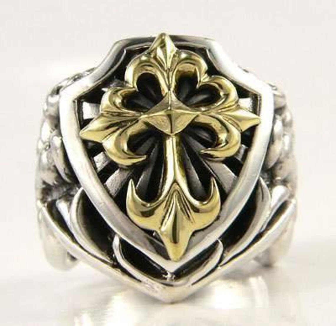 Yellow Gold Men's Ring Yellow Gold Cross Ring 925 | Etsy