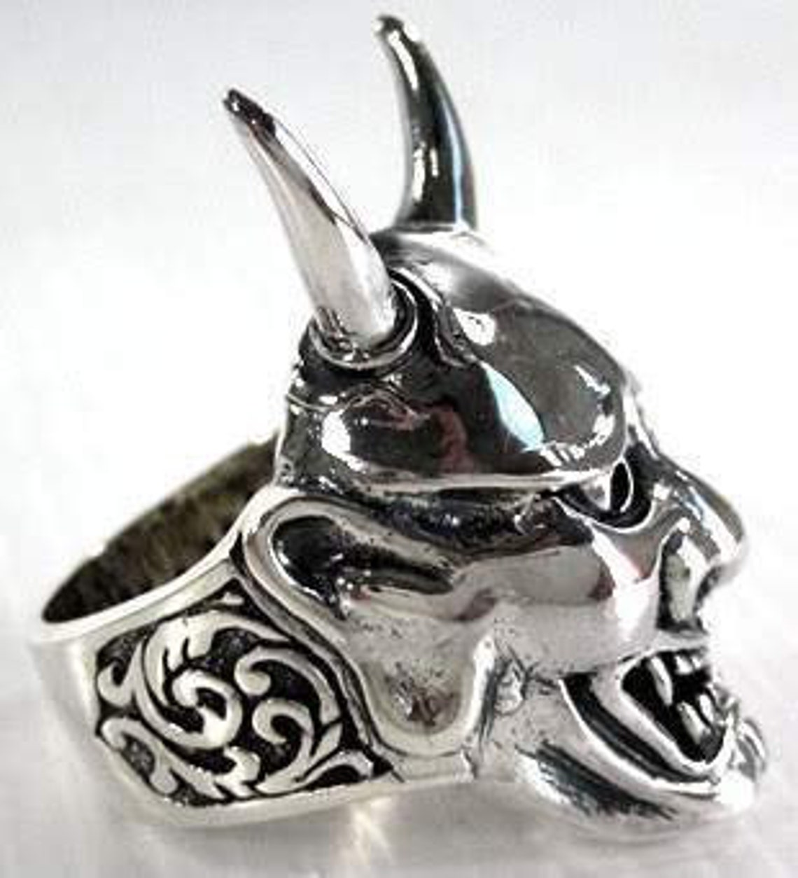 Oni Mask Ring Japanese Demon Ring Demon Mask Sterling - Etsy