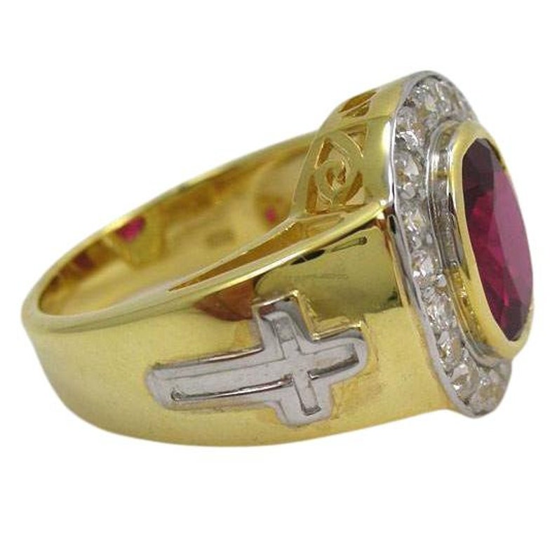 14K Yellow Gold Christian Ruby Mens Bishop Ring | Etsy
