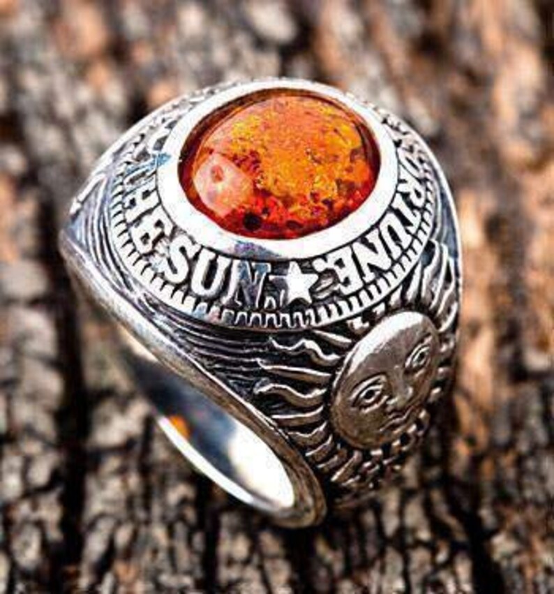 Amulet Amber Mens Ring Amulet Ring Amber Ring Sterling | Etsy
