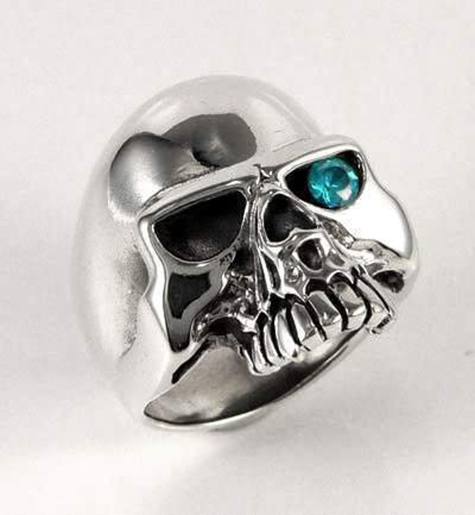 Rock and Roll Ring Silver Skull Ring Blue Topaz Men's | Etsy