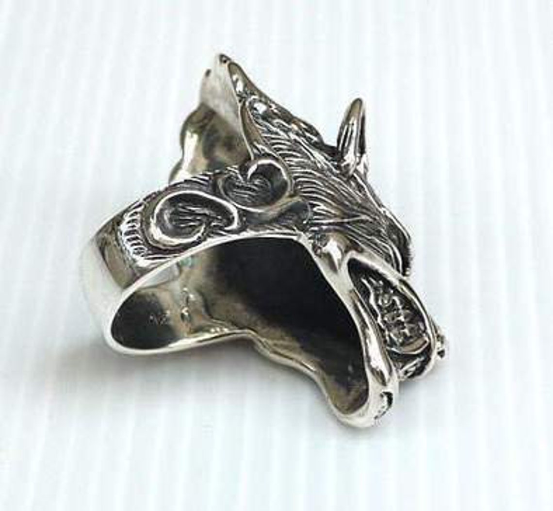 Werewolf Ring Silver Wolf Ring Mens Silver Ring Wolf Head | Etsy