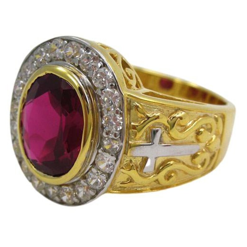 14K Yellow Gold Christian Ruby Mens Bishop Ring - Etsy
