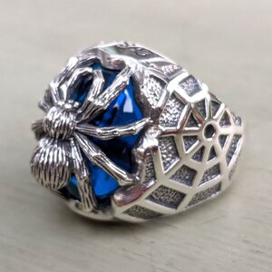 Spider Ring, Silver Gothic Ring, Animal Ring, 925 Sterling Silver Blue ...