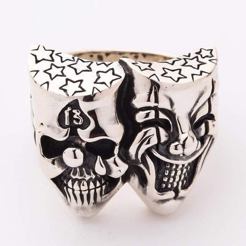 Joker Ring Clown Ring Sterling Silver Skull Ring Gothic - Etsy