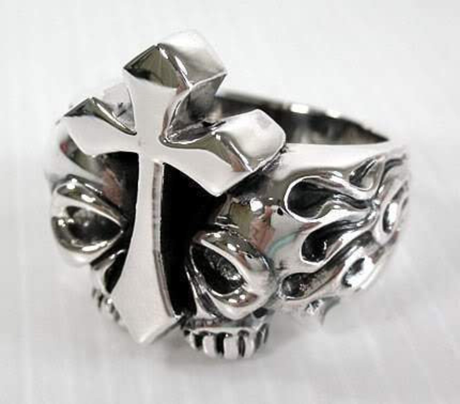 Sterling Silver Flame Ring Skull Ring Cross Ring Flame - Etsy