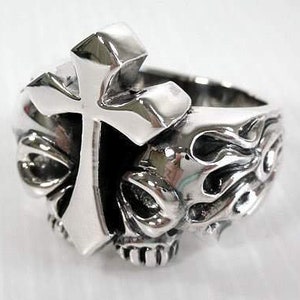 Sterling Silver Flame Ring Skull Ring Cross Ring Flame - Etsy
