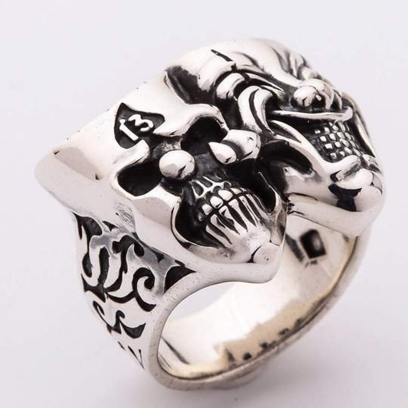 Joker Ring Clown Ring Sterling Silver Skull Ring Gothic | Etsy