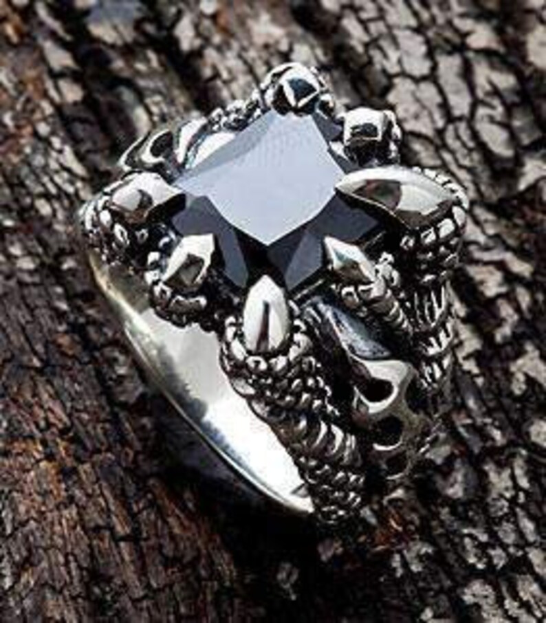 Flame Ring Silver Claw Ring Gothic Ring Black Onyx Ring | Etsy