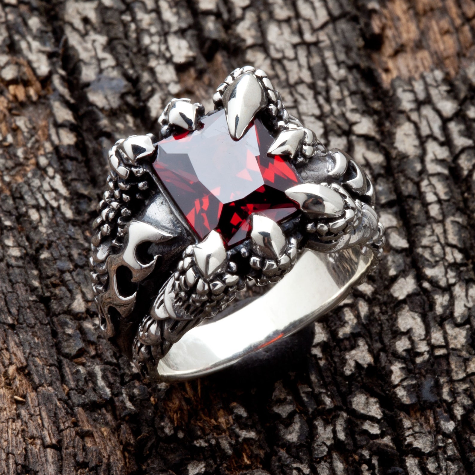 Silver Claw Rings Garnet Mens Rings Sterling Silver - Etsy