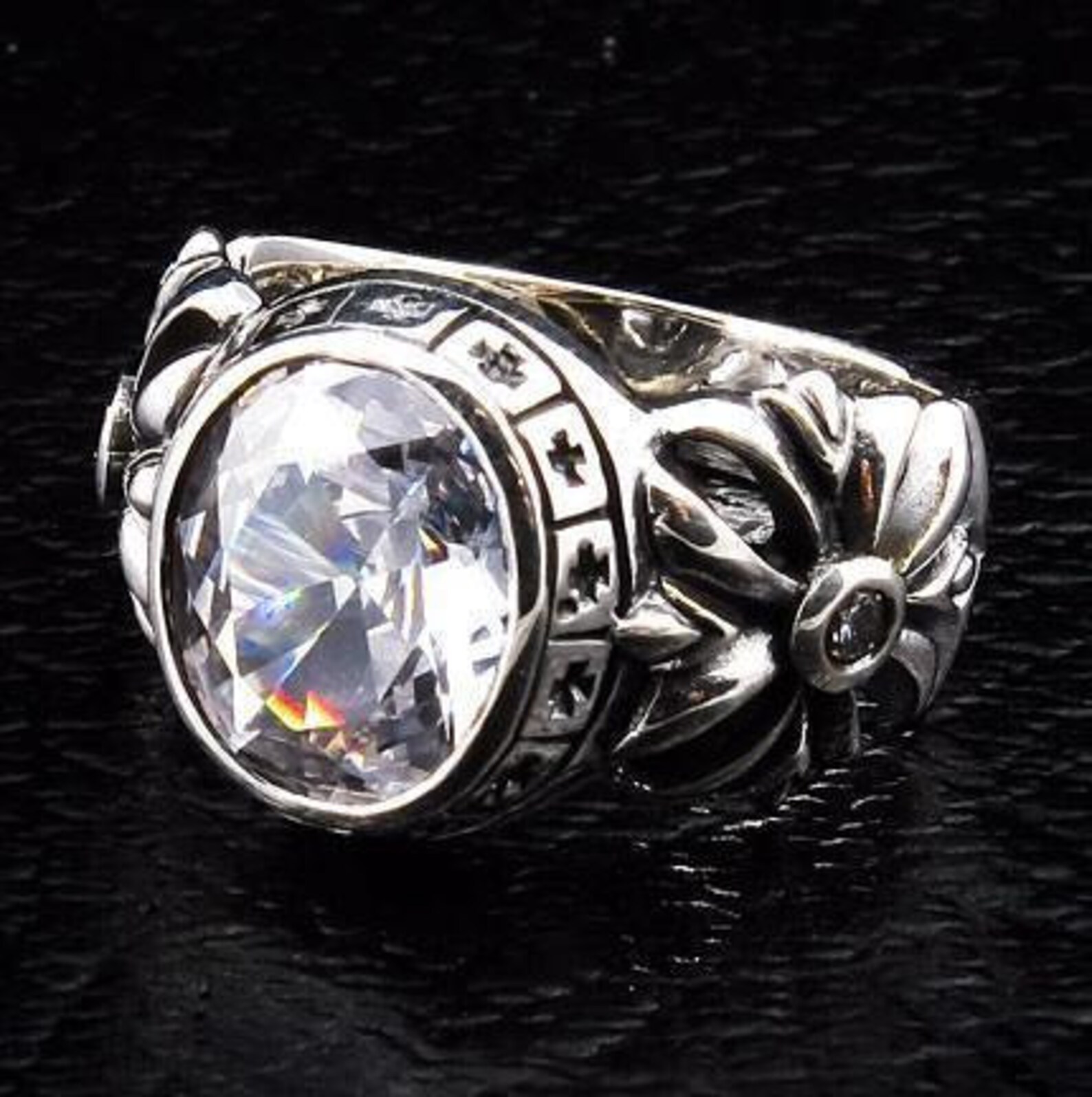 Diamond Cross Ring Men's Ring 925 Sterling Silver Ring | Etsy