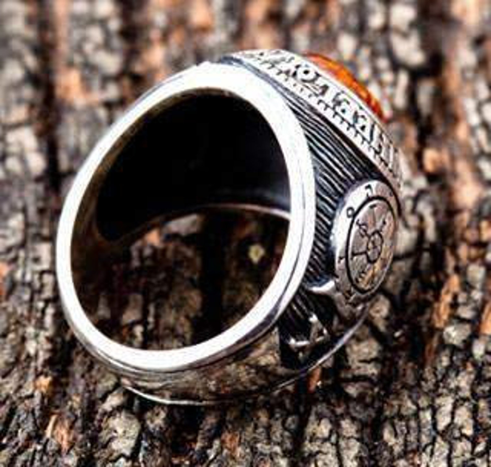 Amulet Amber Mens Ring Amulet Ring Amber Ring Sterling | Etsy