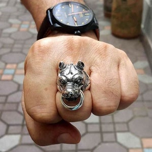 Pitbull Ring, Dog Ring, Dog Head Ring, Animal Ring, Silver Men's Ring ...