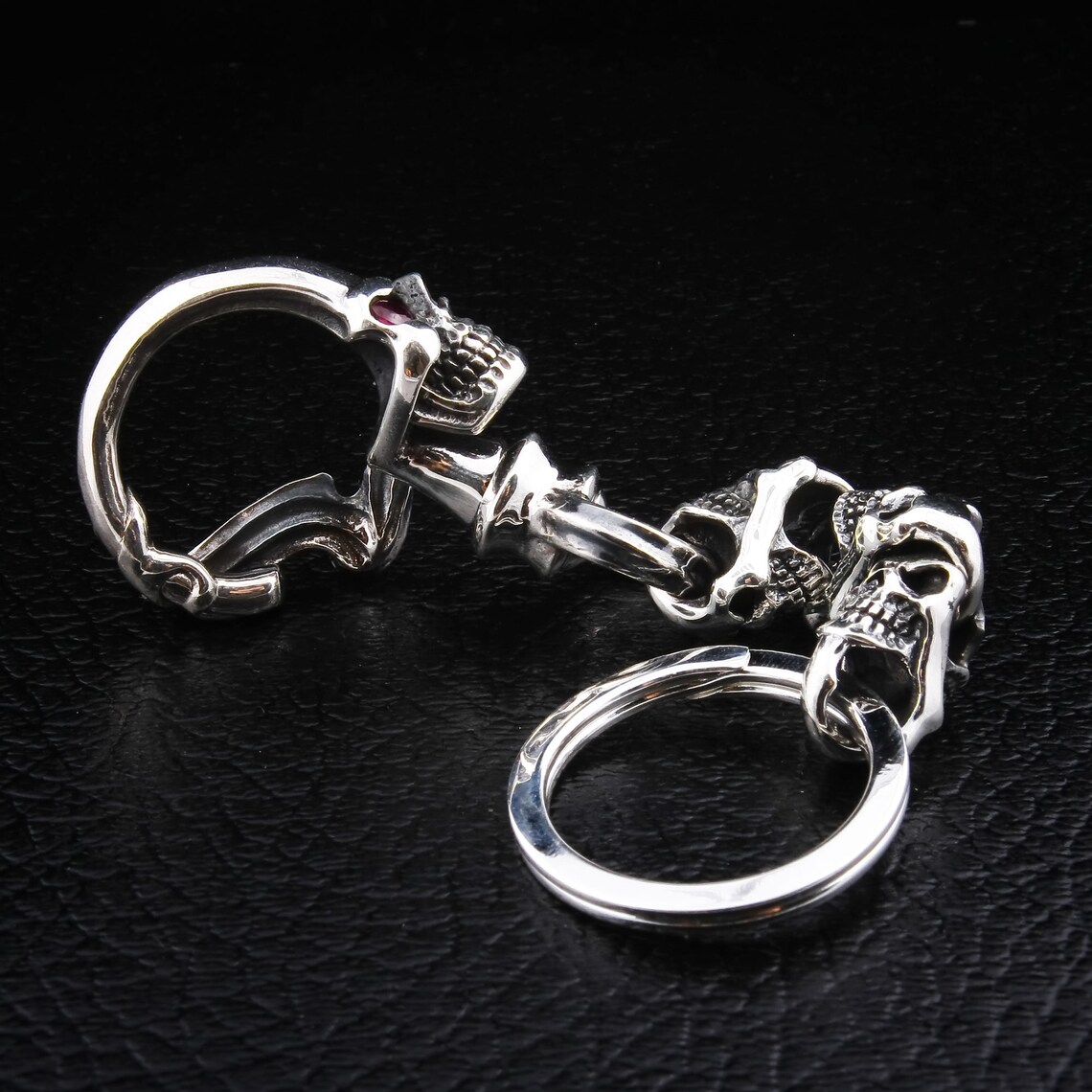 Skull Keychain Jewelry Gothic Sterling Silver Key Chain Wallet - Etsy