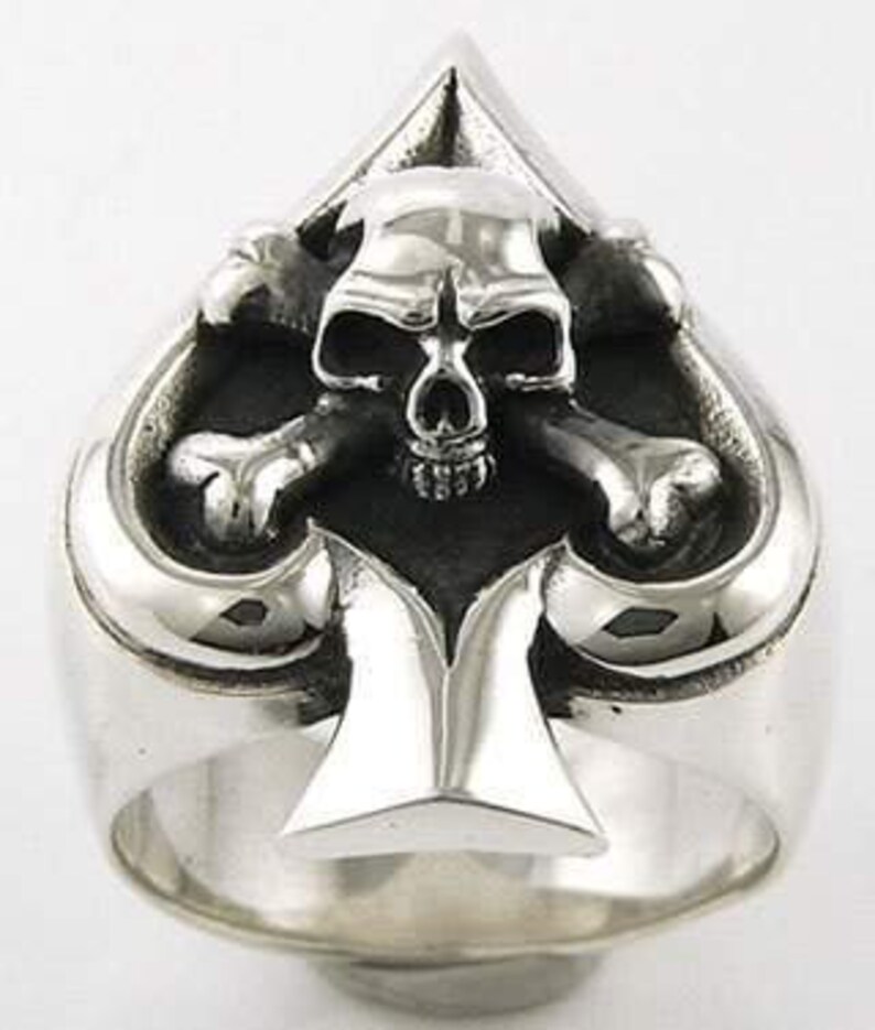 Spade Crossbones Skull Ring Silver Skull Jewelry Spade Ring - Etsy