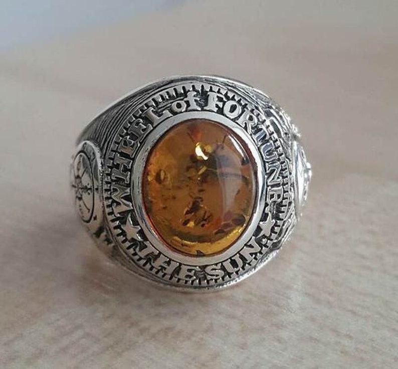 Amulet Amber Mens Ring Amulet Ring Amber Ring Sterling | Etsy