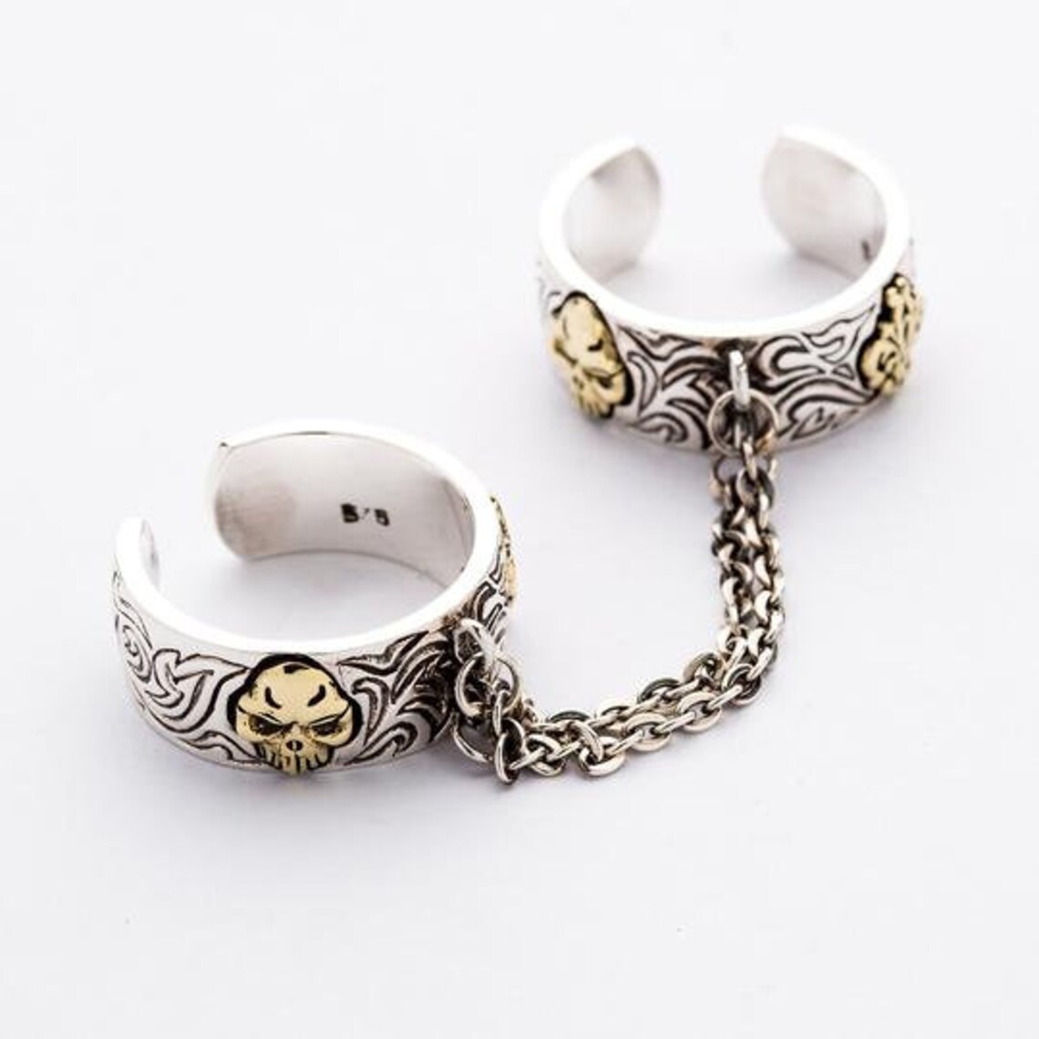 Couple Ring Sterling Silver Chain Ring Gothic Punk Ring - Etsy