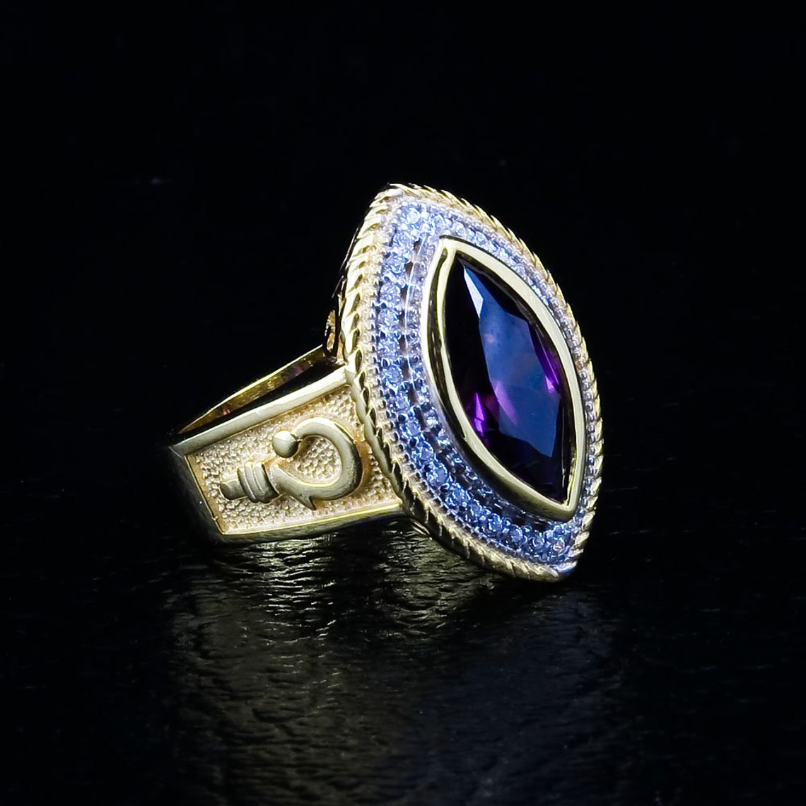 Gold Bishop Women's Ring Marquise Amethyst Ladies Ring | Etsy