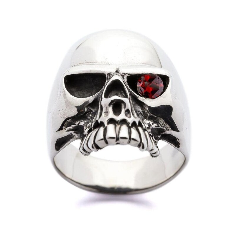 925 Sterling Silver Ruby Red Eye Skull Rings - Etsy