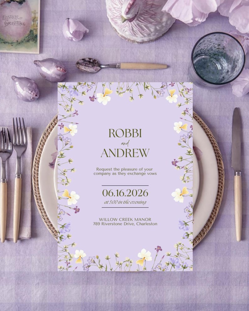 Purple Wildflower Wedding Invitation Template | Editable in Canva ...
