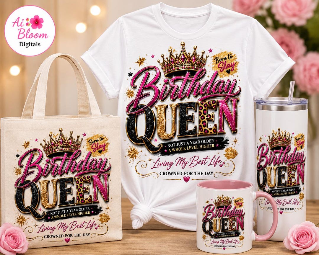 Birthday Queen PNG Graphic | Glam Pink Crown, Gold Glitter, Leopard ...
