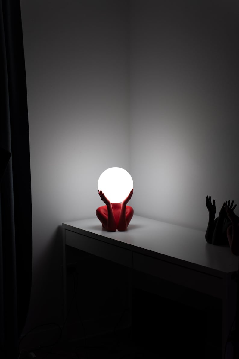 Sculptural Sphere Table Lamp, Modern Bedside Serenity, Artistic Ambient ...