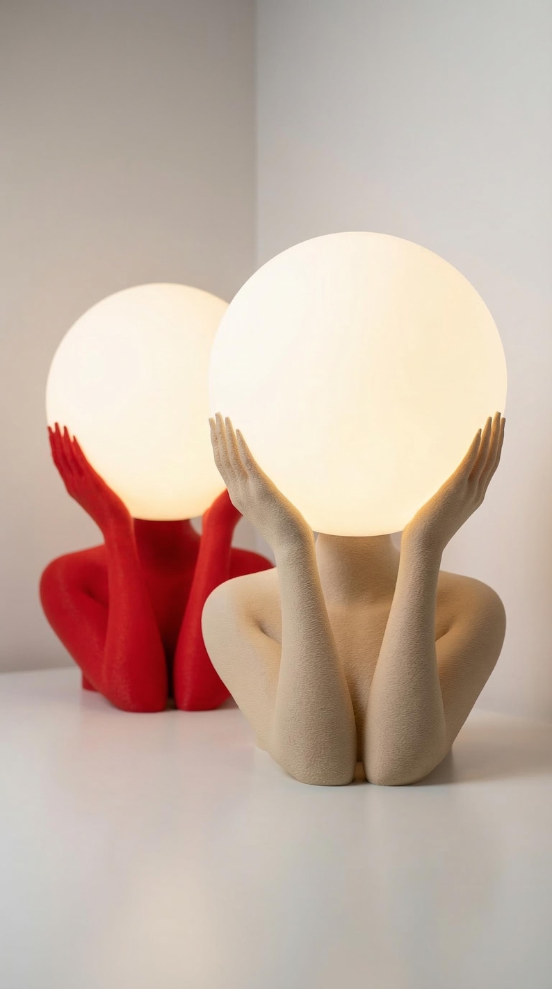 Sculptural Sphere Table Lamp, Modern Bedside Serenity, Artistic Ambient ...