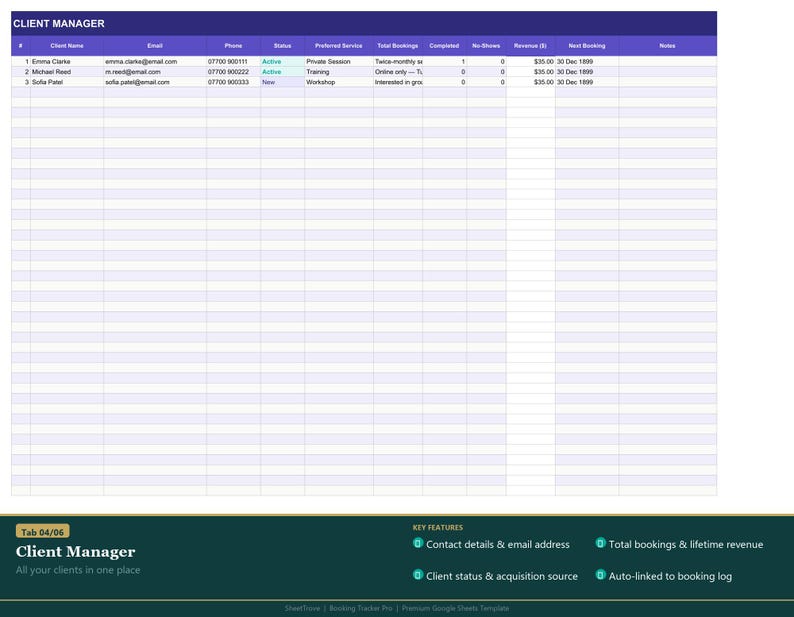 Booking Tracker | Google Sheets | Appointments, Payments & Client ...