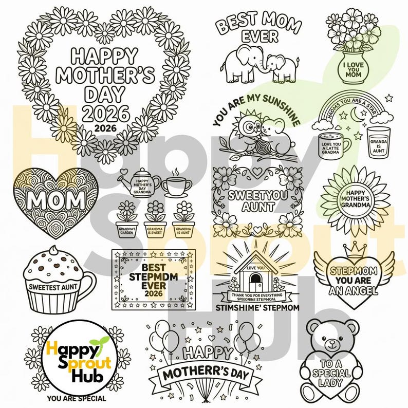 Mother's Day 2026 Coloring Pages: Mom Stepmom Grandma Aunt Inclusive - Etsy