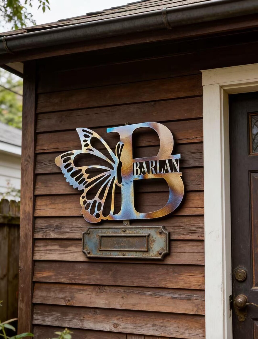 Butterfly Sign Custom Name Door Plate, Colorful Metal Initial Wall ...