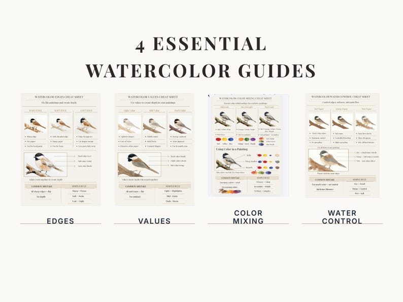 Watercolor Cheat Sheet Bundle – Printable Guides for Edges, Values ...