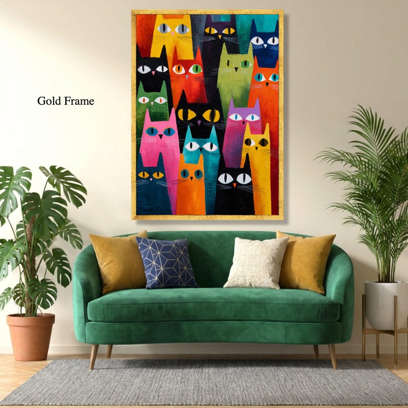 Colorful Cat Portraits Canvas Wall Art, Modern Abstract Feline ...
