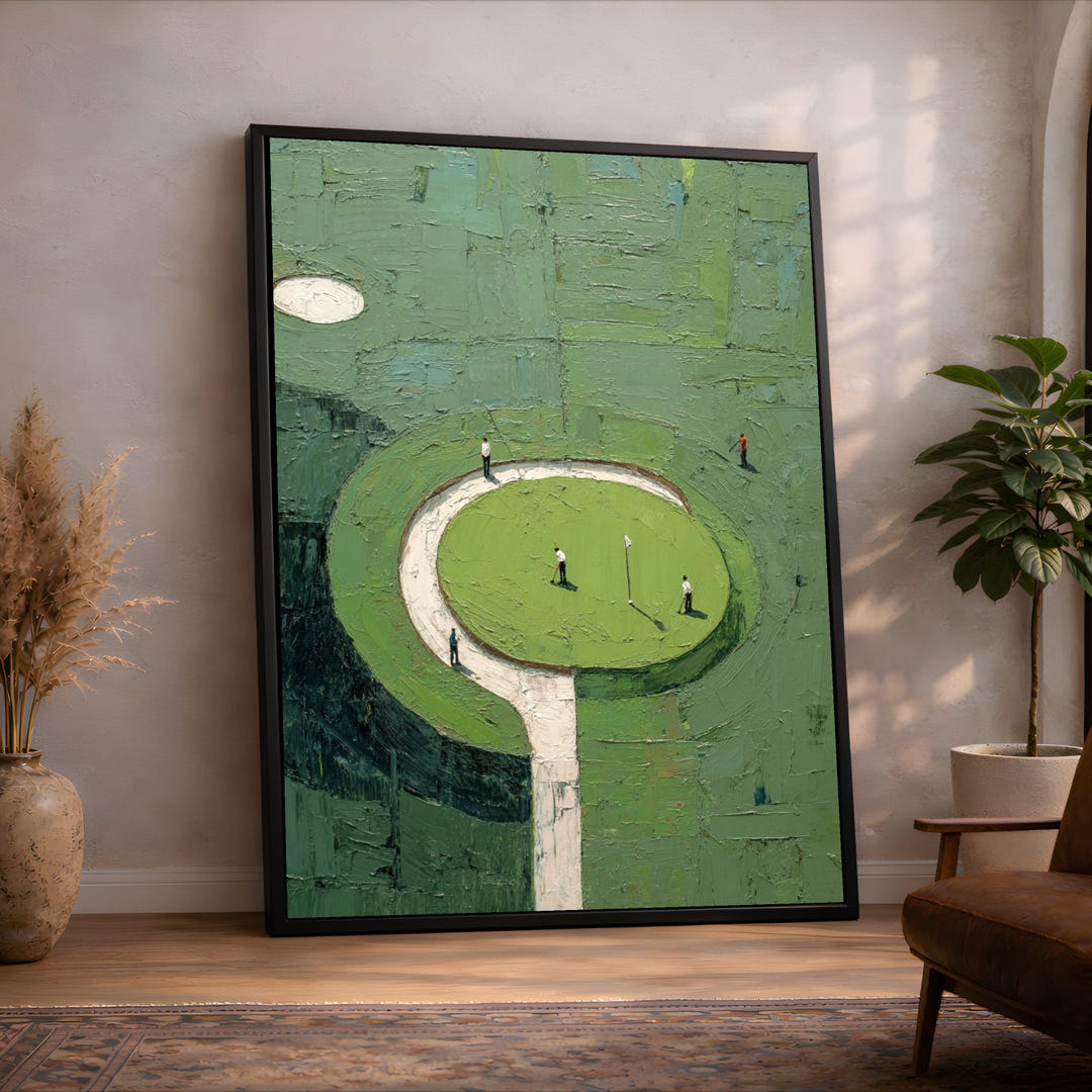 Abstract Golf Course Canvas Wall Art, Minimalist Green Landscape ...