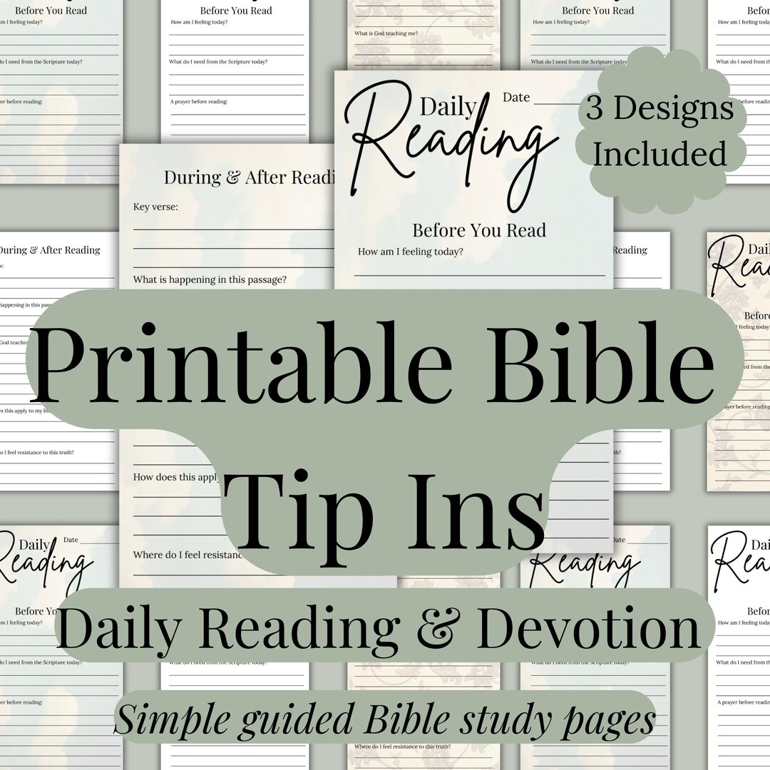 Printable Bible Study Tip-ins | Daily Reading Devotional Pages (digital ...