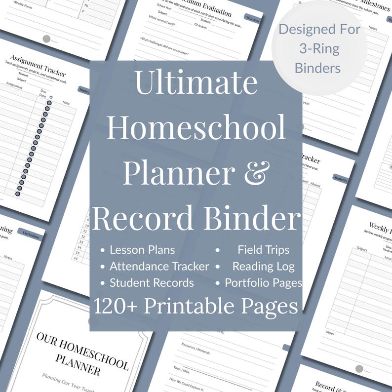 Homeschool Planner Printable Binder | Lesson Plan, Attendance, Records ...
