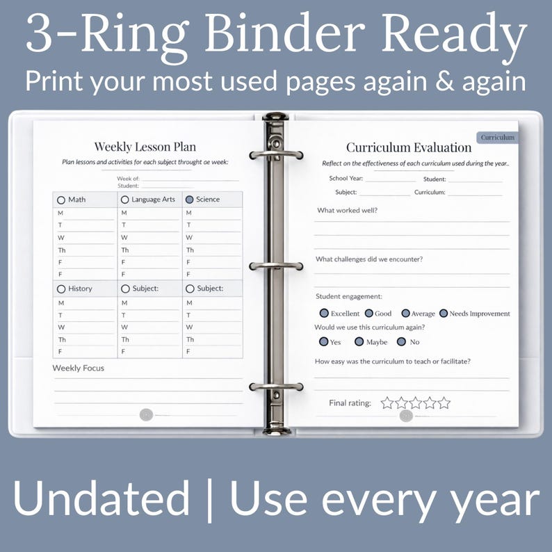 Homeschool Planner Printable Binder | Lesson Plan, Attendance, Records ...