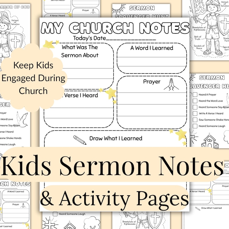 Kids Church Activity Pack | Sermon Notes, Scavenger Hunt, Armor ...