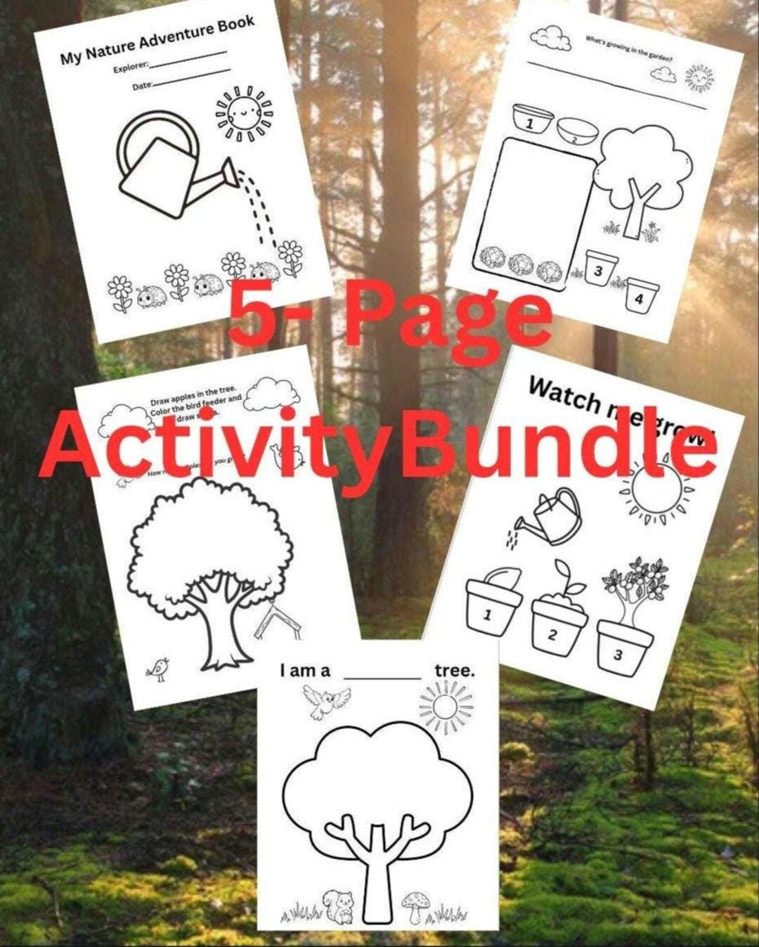 5-page Nature Adventure Activity Book Kids Garden Coloring & Science ...