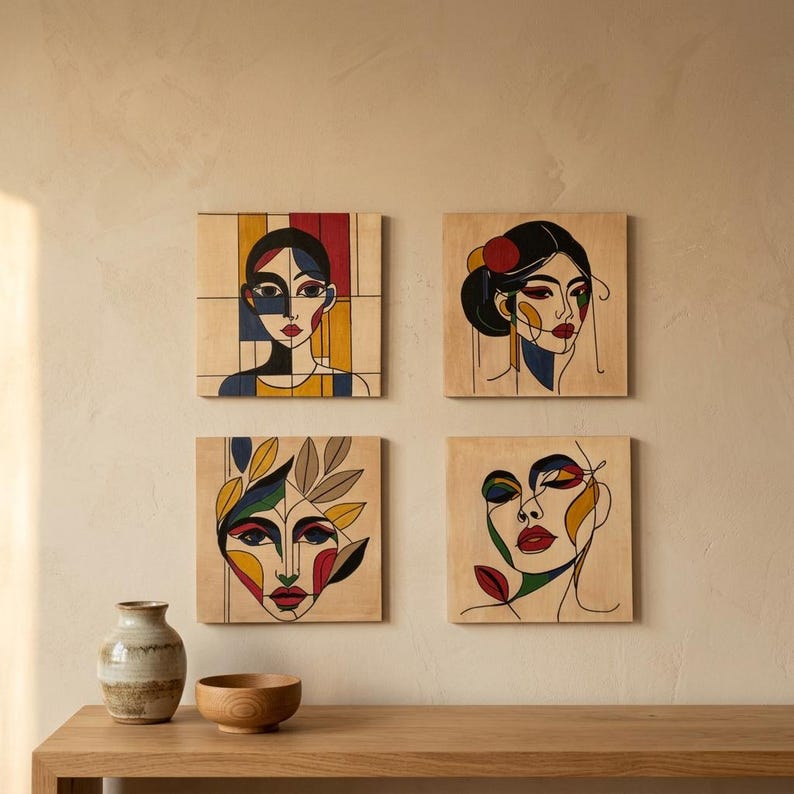 Minimalist Face Art - Cubist Gallery Wall Set - Mid Century Modern Home ...
