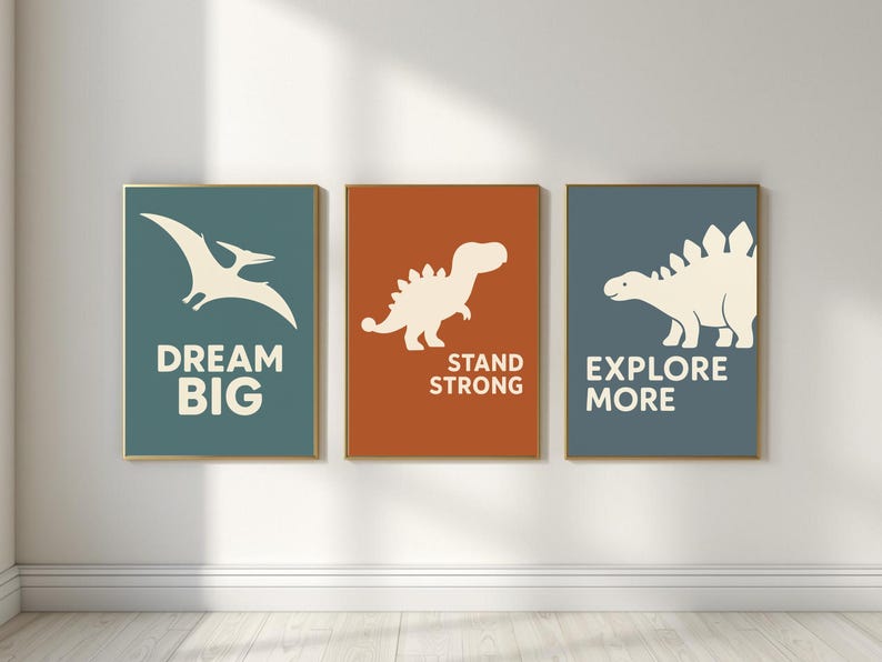 Be Brave Dinosaur Wall Art Set of 6 – Minimalist Retro Dino Quotes (t ...