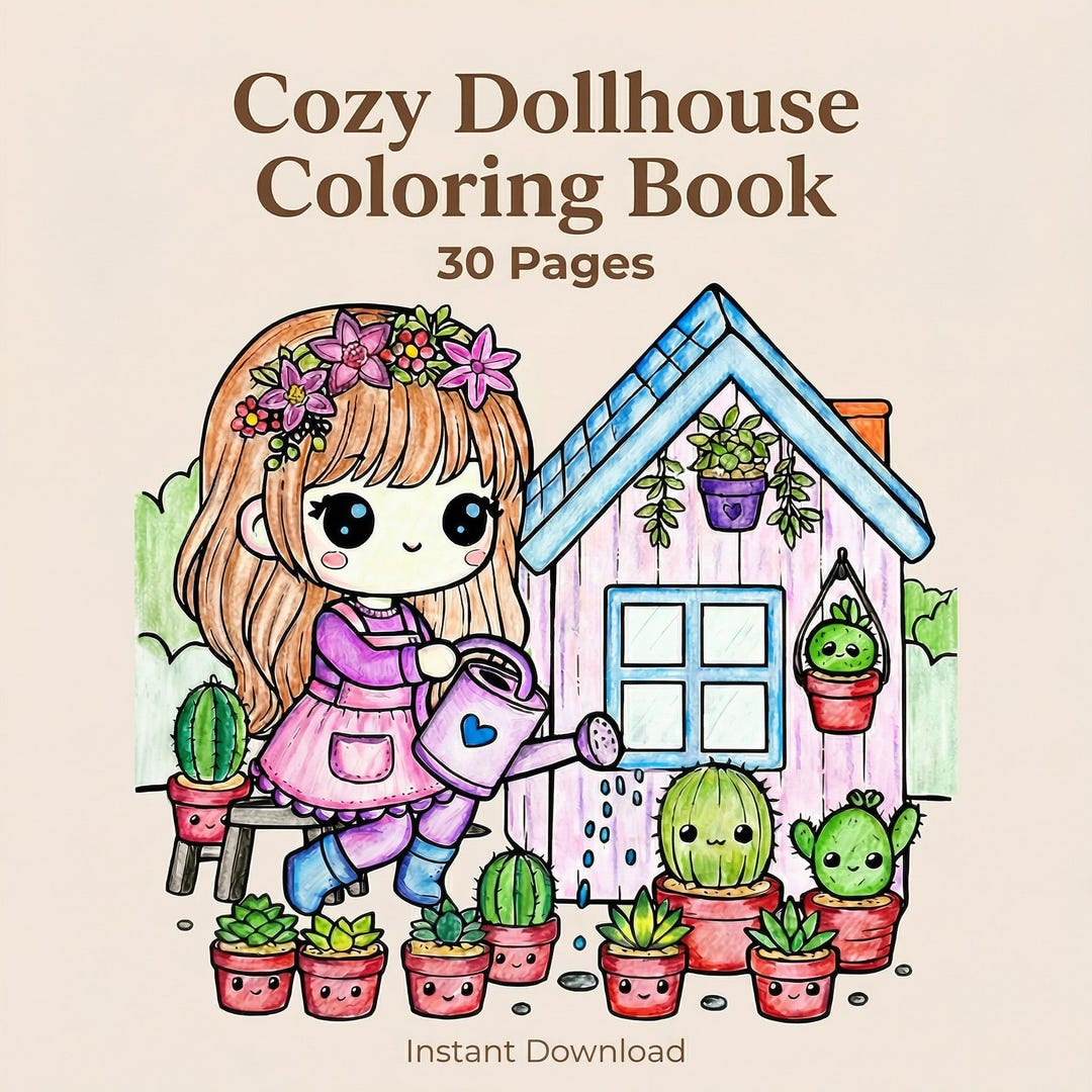 Cozy Dollhouse Coloring Book Printable PDF | Cute Home Coloring Pages ...