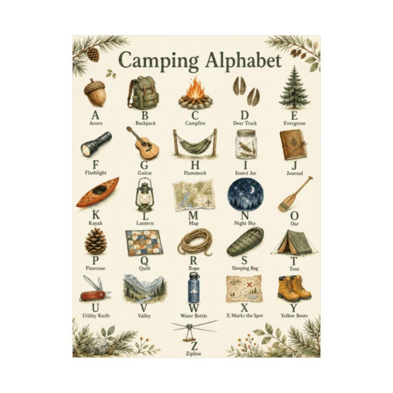 Camping Alphabet Digital Print Woodland ABC Poster Instant Download ...