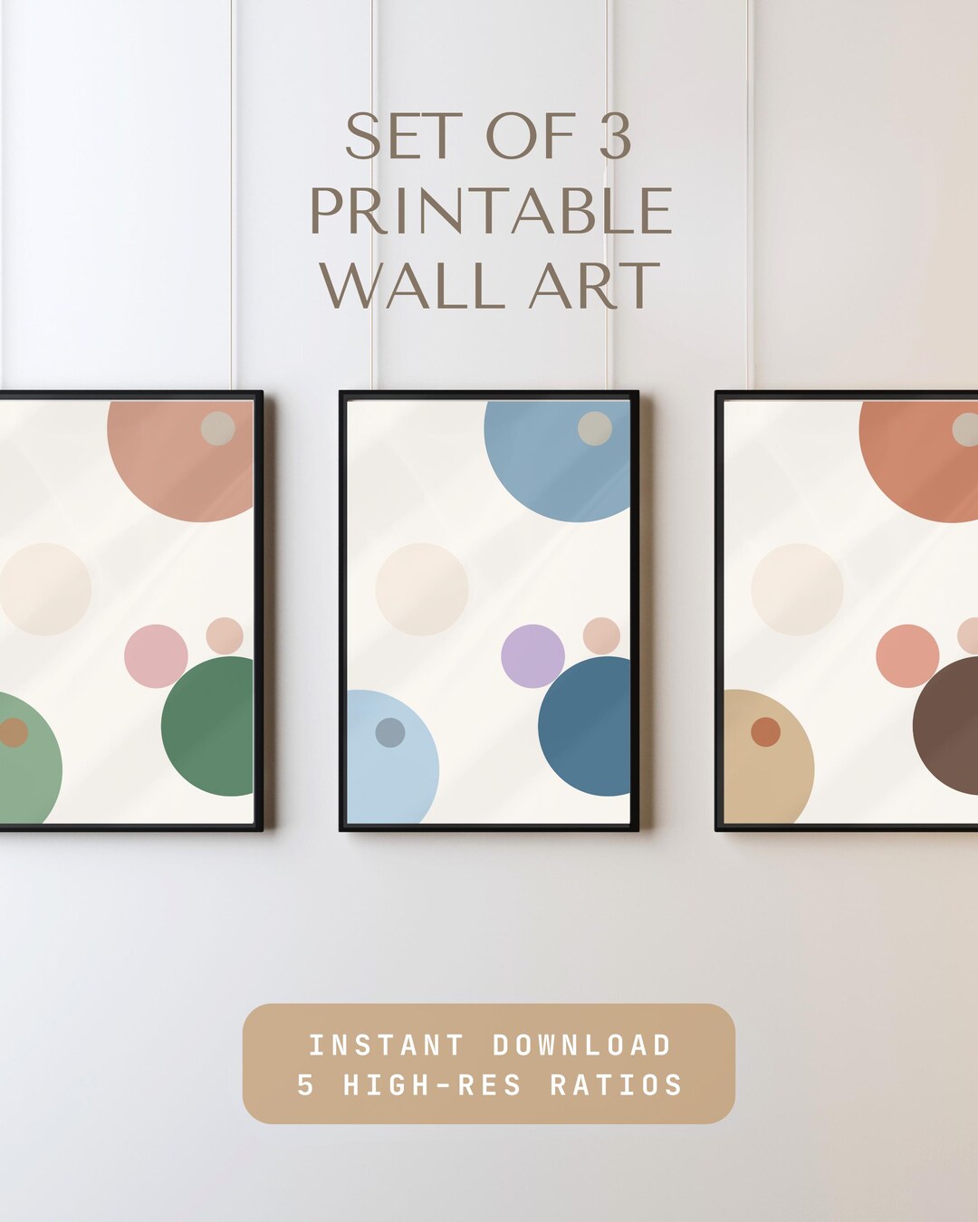 Abstract Geometric Wall Art Set of 3, Mid Century Modern Prints ...