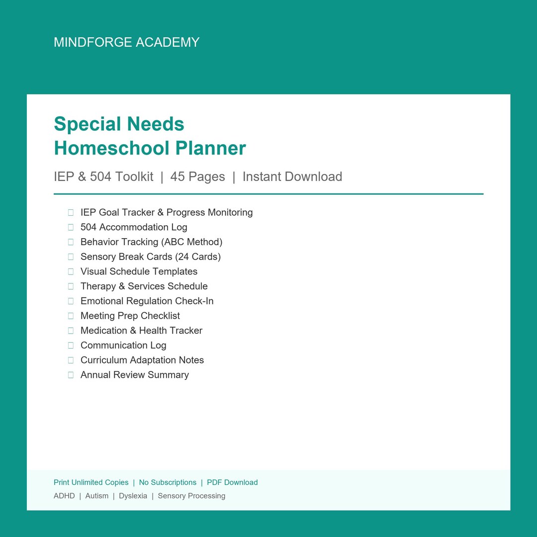 Special Needs Homeschool Planner | IEP 504 Goal Tracker Accommodation ...