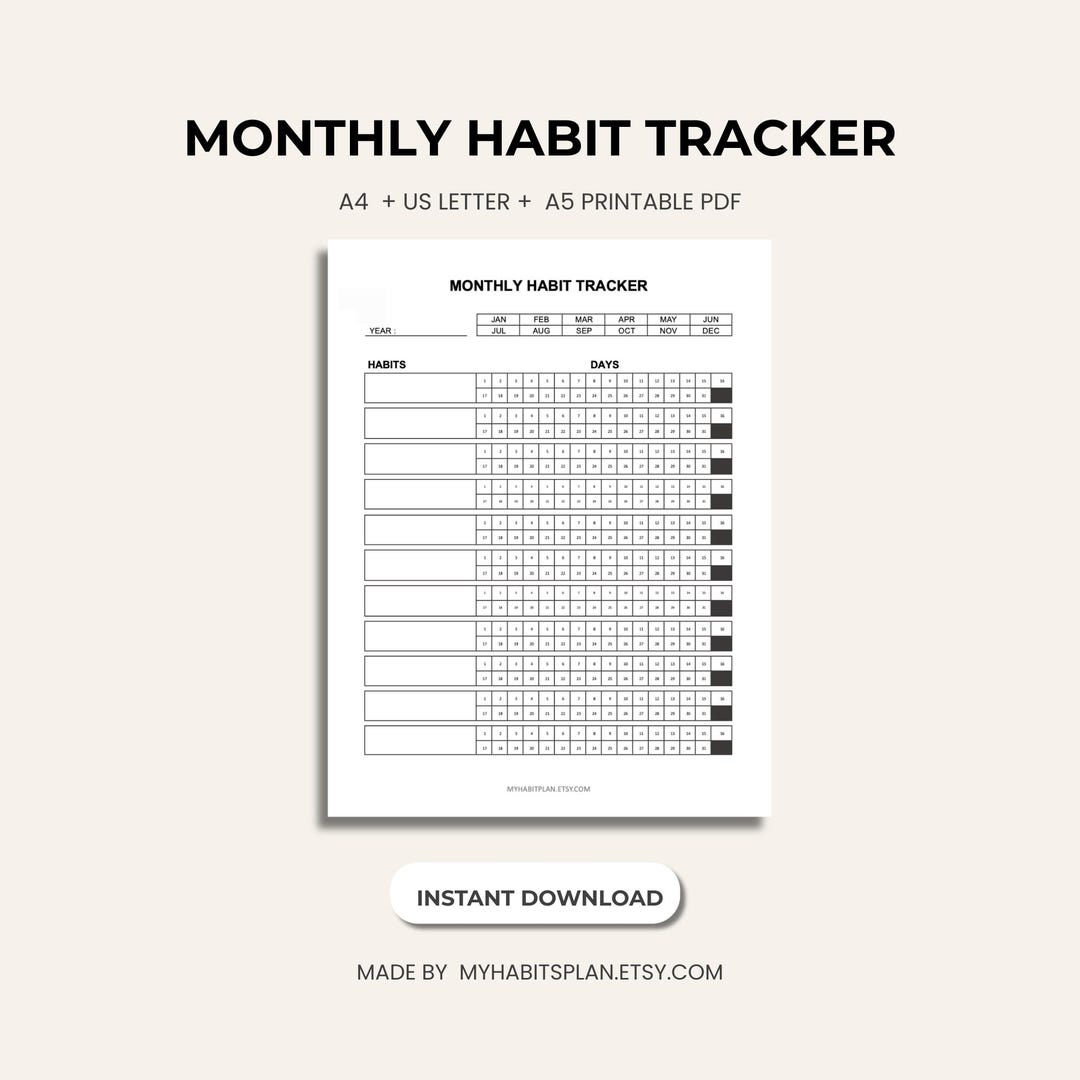 Monthly Habit Tracker Printable | Minimal Monthly Planner | Habit ...
