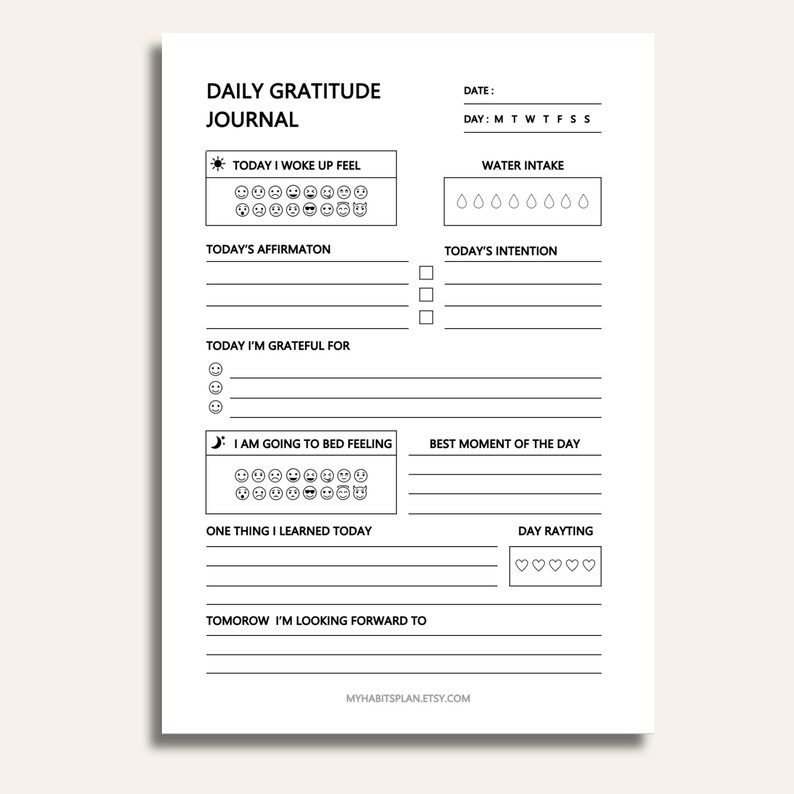 Daily Gratitude Journal Printable | Mindfulness Self Care Planner ...
